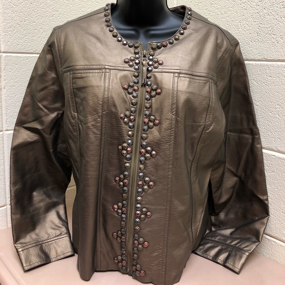 Ruby Rd. | Jackets & Coats | Faux Leather Jacket Bronze Zip Cropped ...